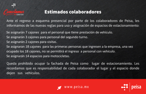 Comunicado estacionamiento - Peisa Foods